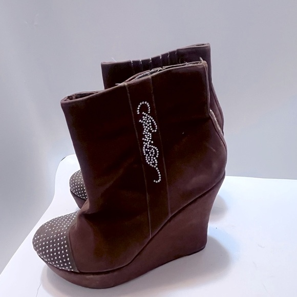 Ed Hardy | Shoes | Ed Hardy Chocolate Brown Suede Wedge Boots With ...